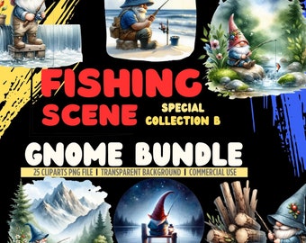 Watercolor Fishing Gnomes, Fisherman Gnome Png, Fly Fishing Gnomes ...