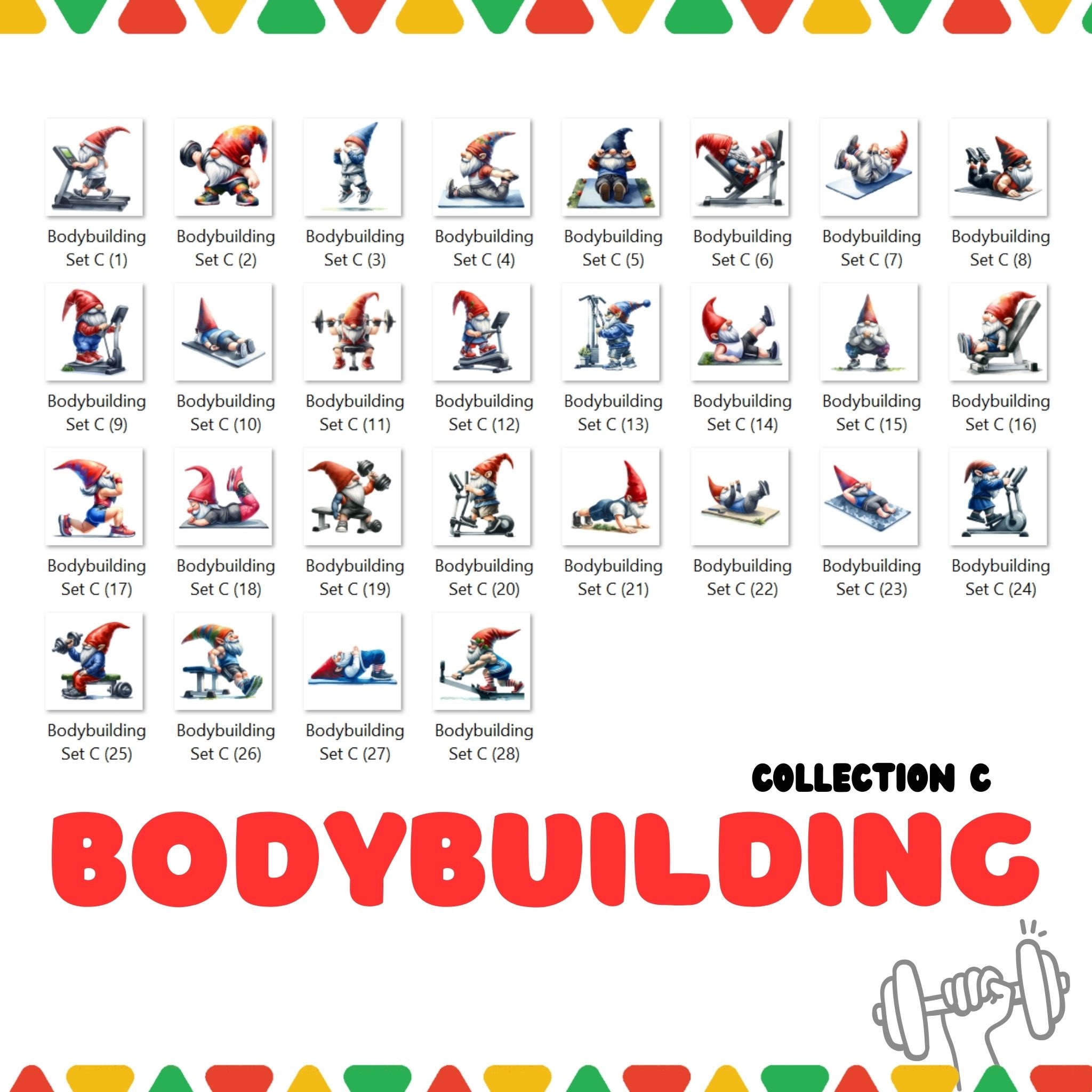 28 PNG Set C : Bodybuilder Gnome PNG, Workout Gnome, Fitness Gnomes ...