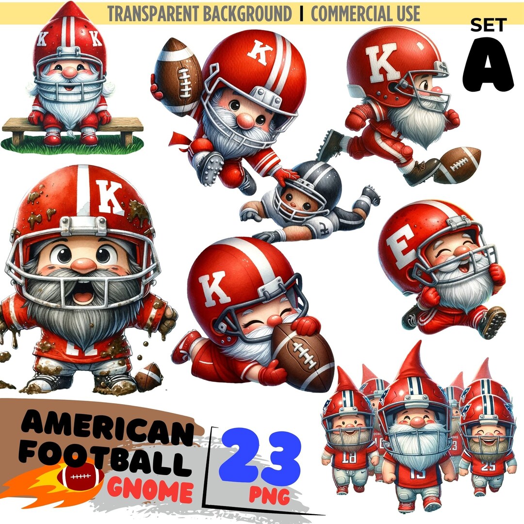 23 PNG Set A : Watercolor Gnome American Football, Sport Gnome Clipart ...