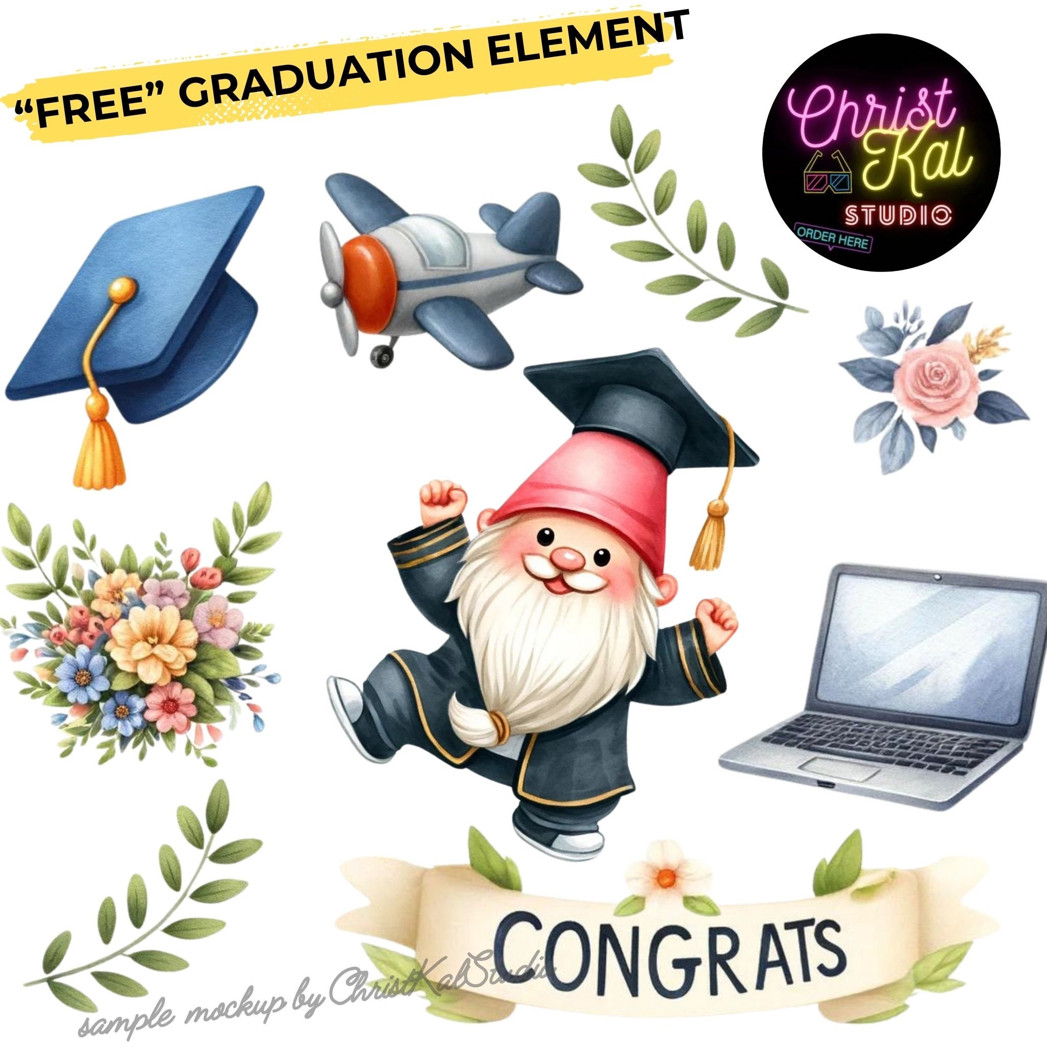 38PNG: Watercolor Graduation Gnome Clipart PNG Bundle Nursery Decor ...