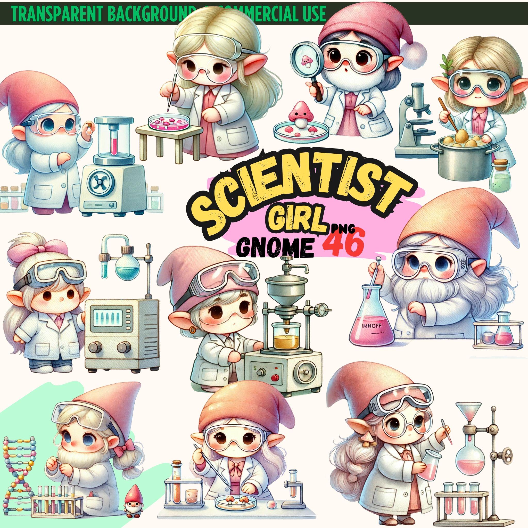Watercolor Science Gnome Clipart: Laboratory PNG Bundle (digital ...