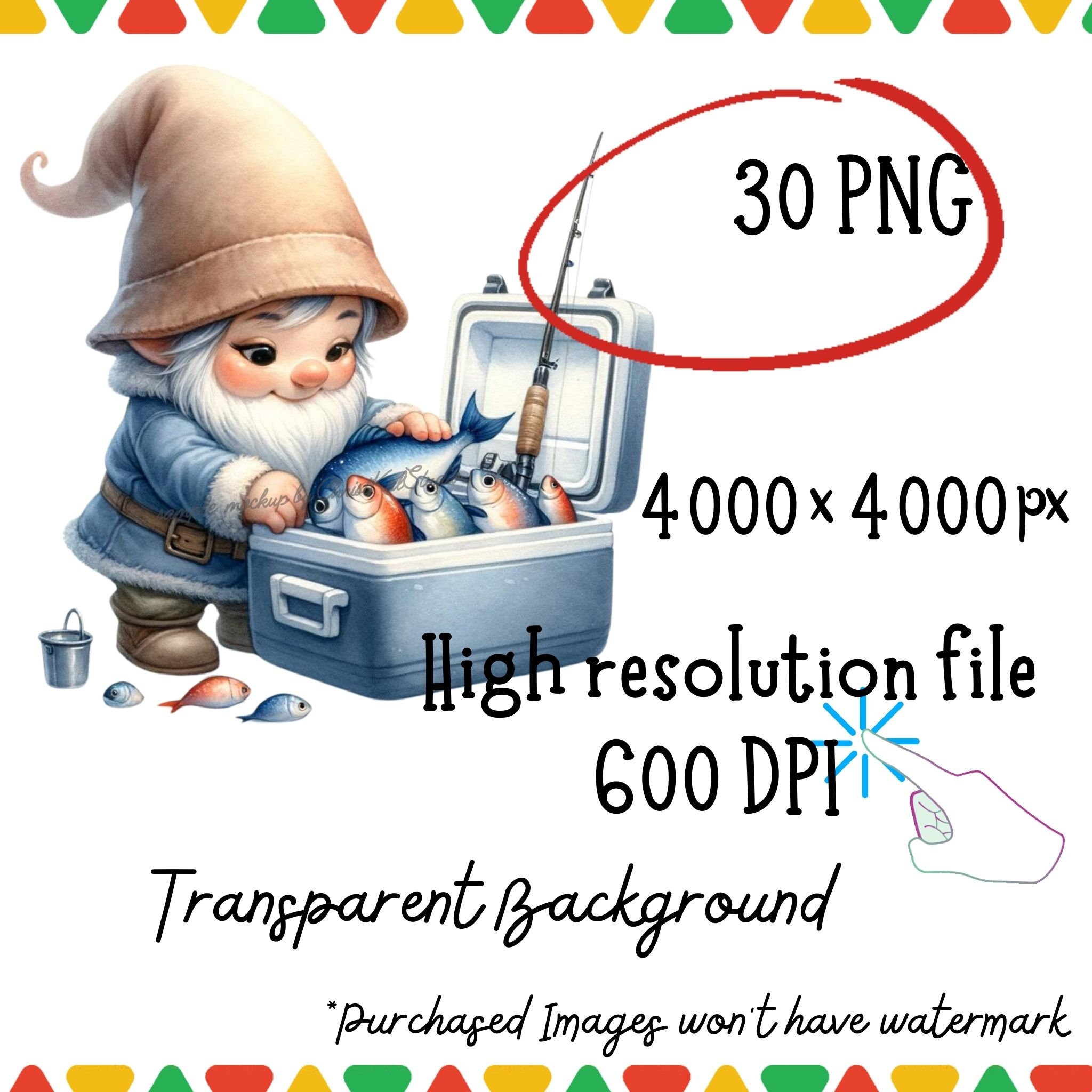 Fishing Gnomes 30 PNG Set A: Watercolor Fishing Gnome Clipart Bundle ...