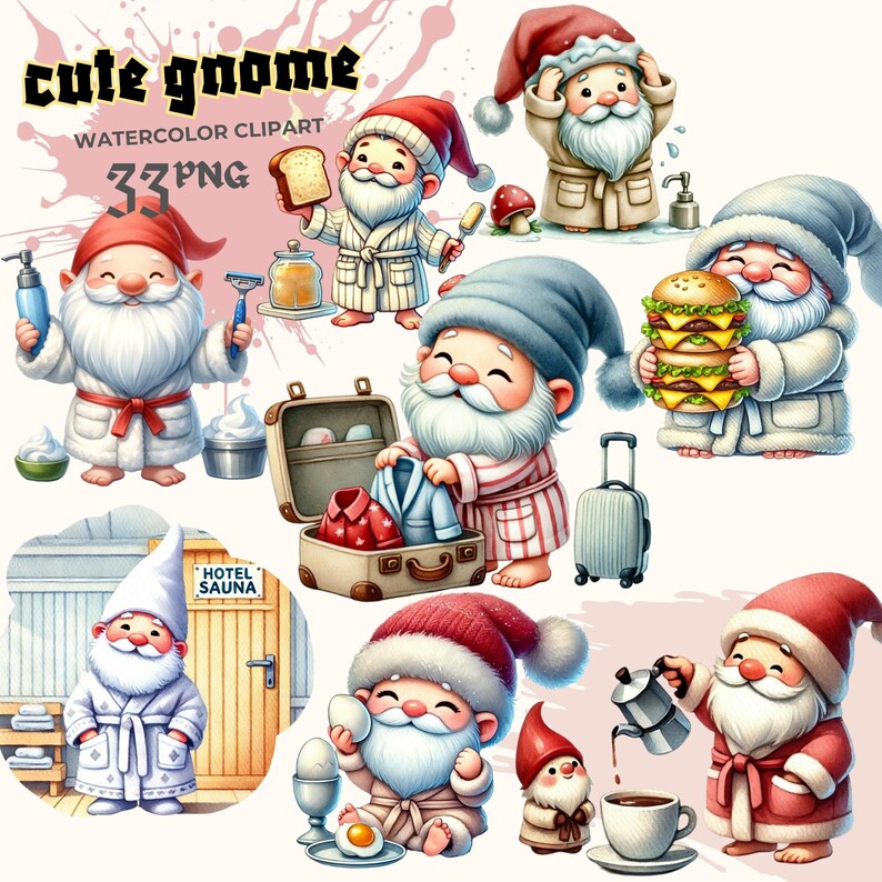 33PNG Seta: Watercolor Holiday Gnome Clipart, Festive Gnome PNG, Toilet ...