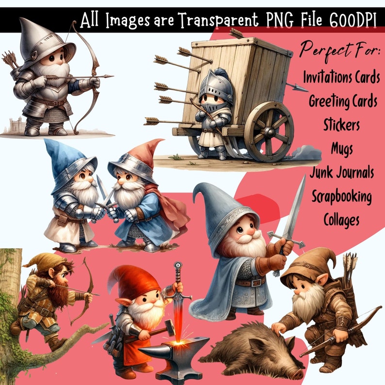 31 Watercolor Medieval Gnome Clipart Set: Fantasy Nursery Decor (PNG ...