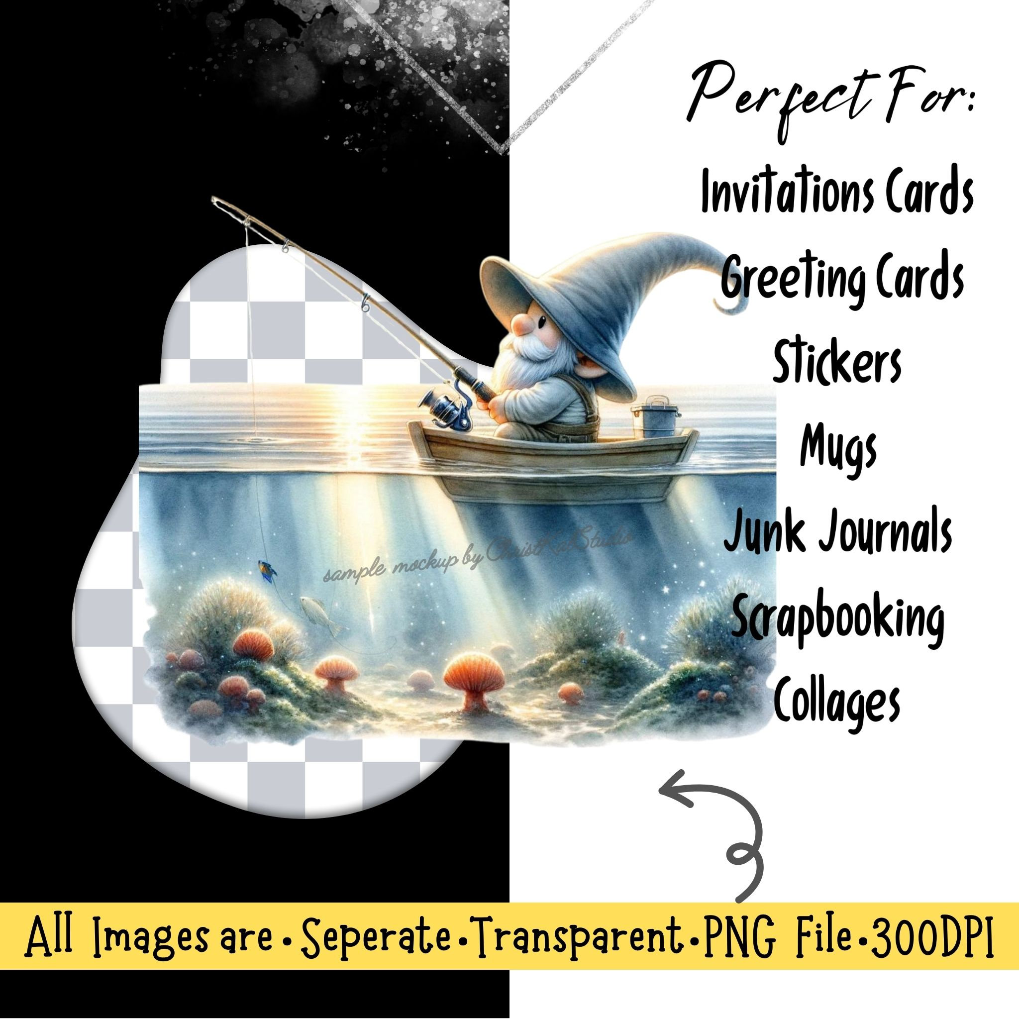 Fisherman Gnome Png 25 PNG Set A: Fishing Scene Gnomes, Watercolor ...