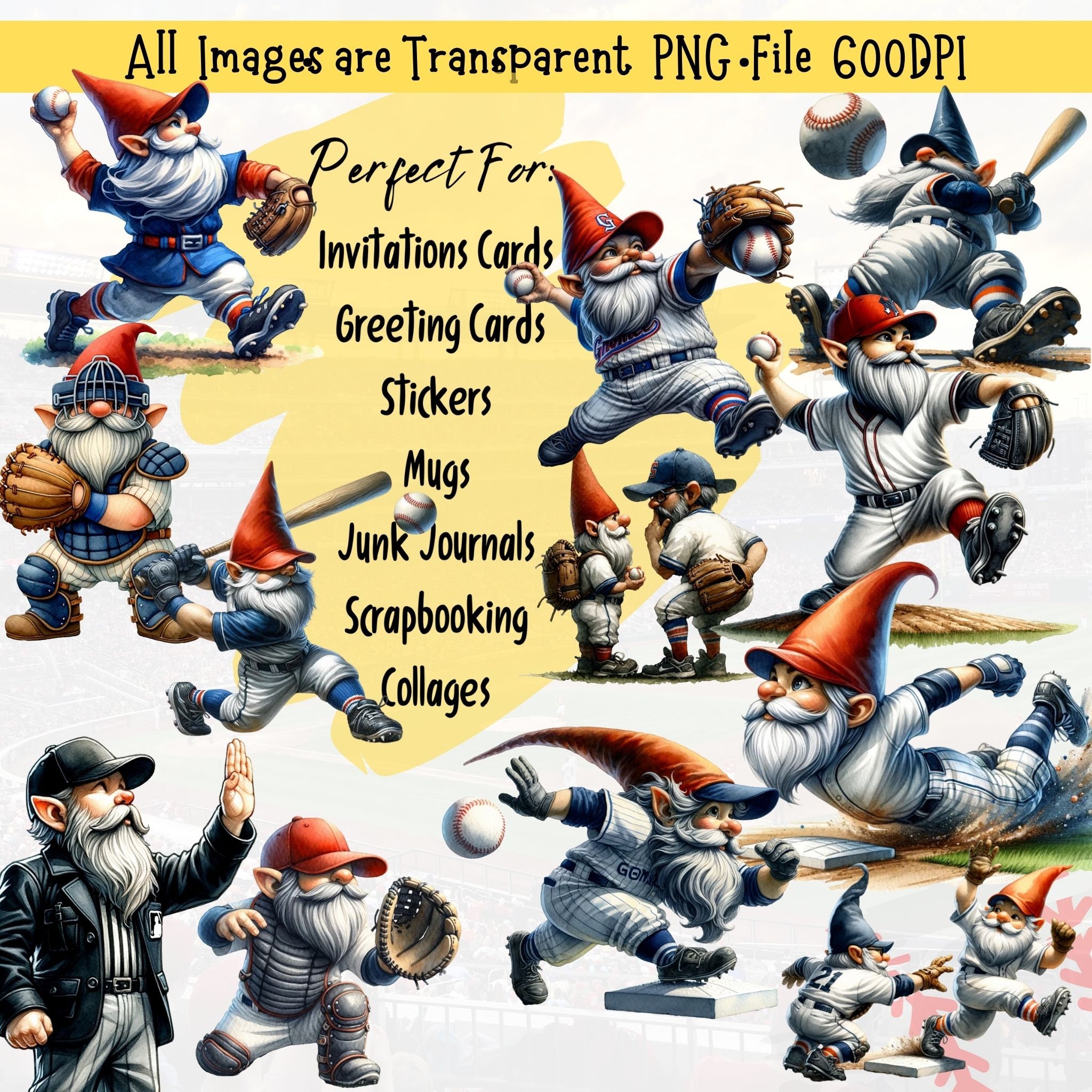 44 PNG: Baseball Gnome Clipart, Watercolor Baseball Gnomes, Baseball ...