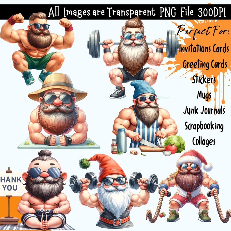28 PNG Set F : Bodybuilder Gnome PNG, Workout Gnome, Fitness Gnomes ...