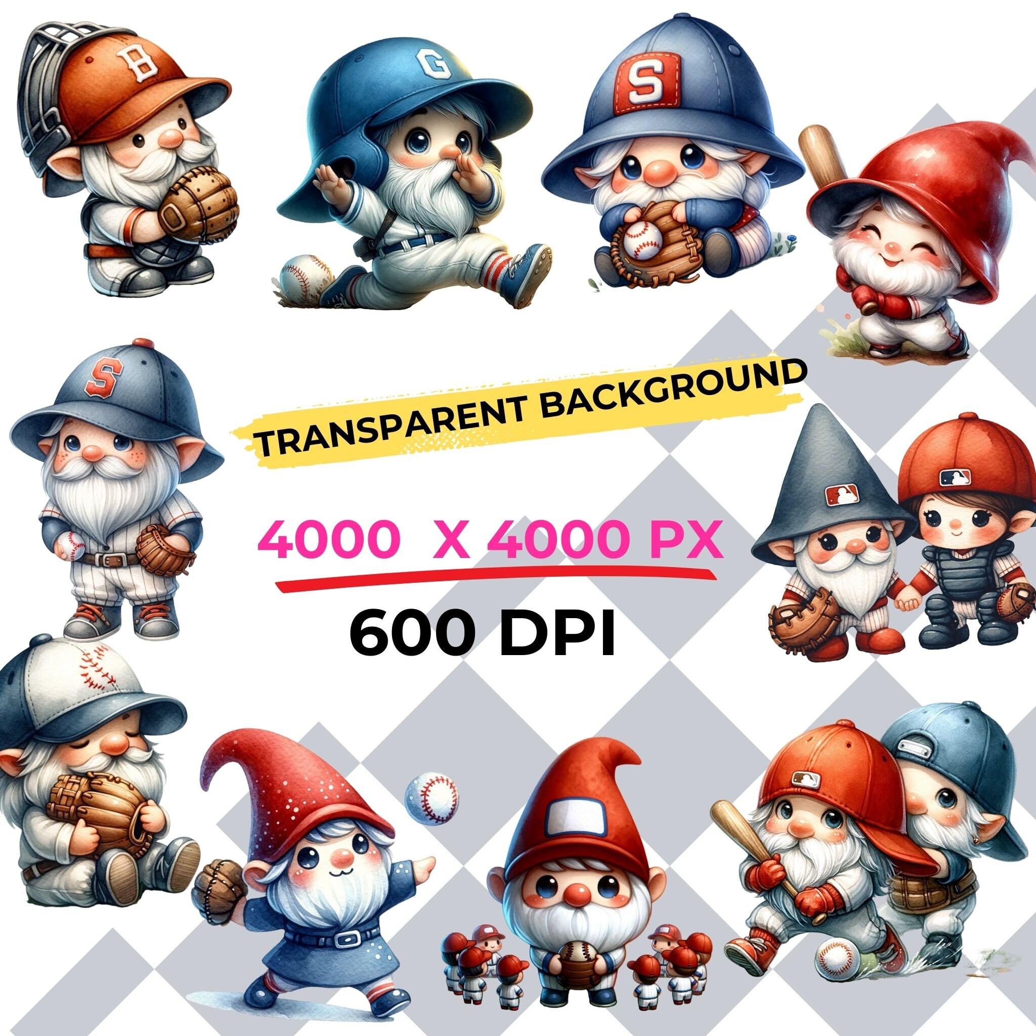 37 PNG: Cute Baseball Gnome Clipart, Watercolor Baseball Gnomes ...