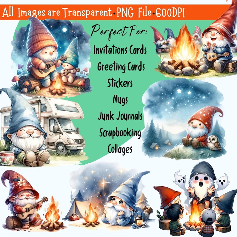 26 PNG: Camping Gnome Clipart, Watercolor Camping Clipart, Cute Gnomes ...