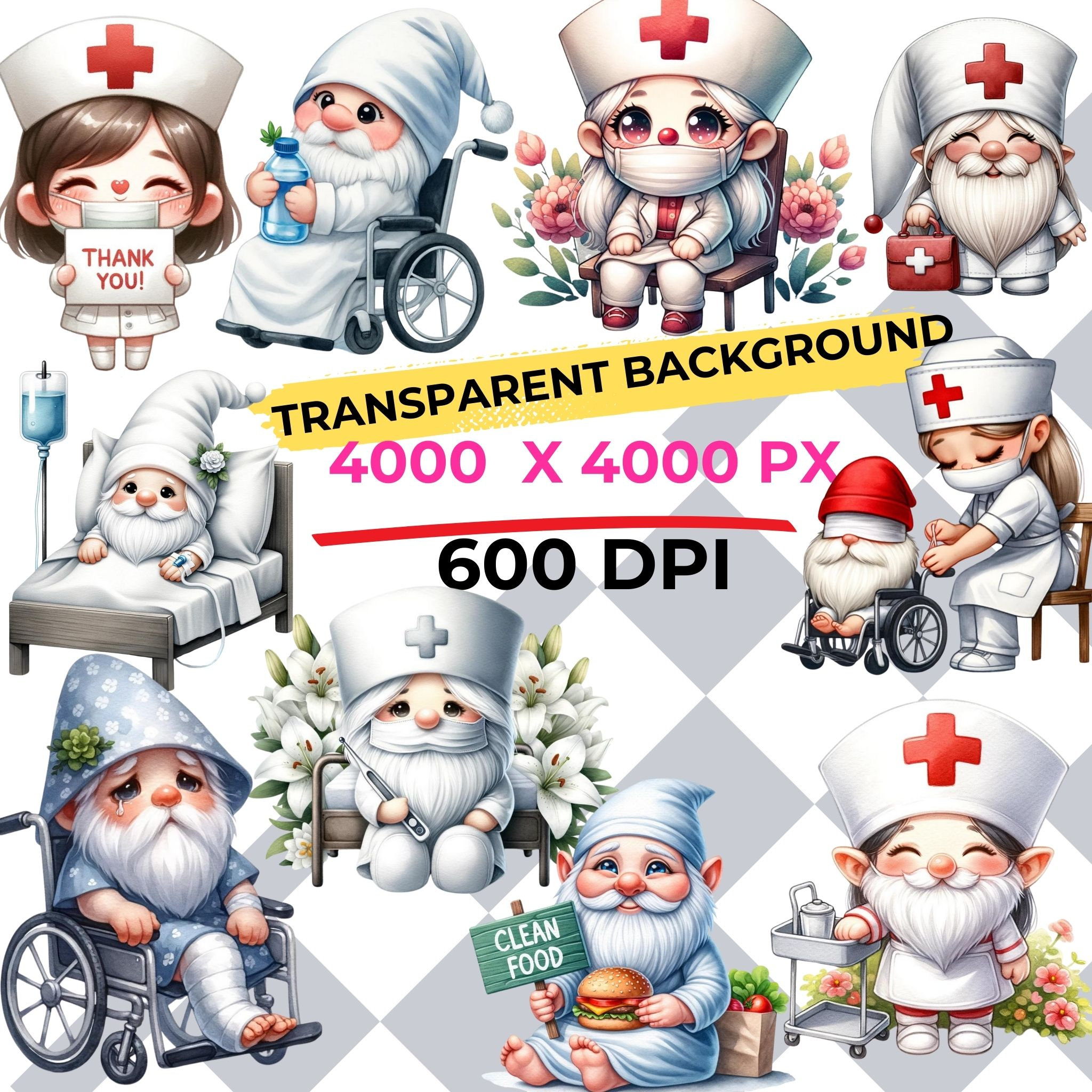 36 Nurse Gnome Png, Set B: Watercolor Nurse Clipart Png, Medical Gnome ...
