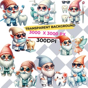 Dentist Gnome Clipart: Watercolor Dental Clinic PNG Set (36, Digital ...