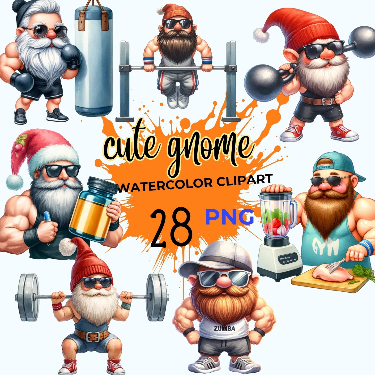 28 PNG Set F : Bodybuilder Gnome PNG, Workout Gnome, Fitness Gnomes ...