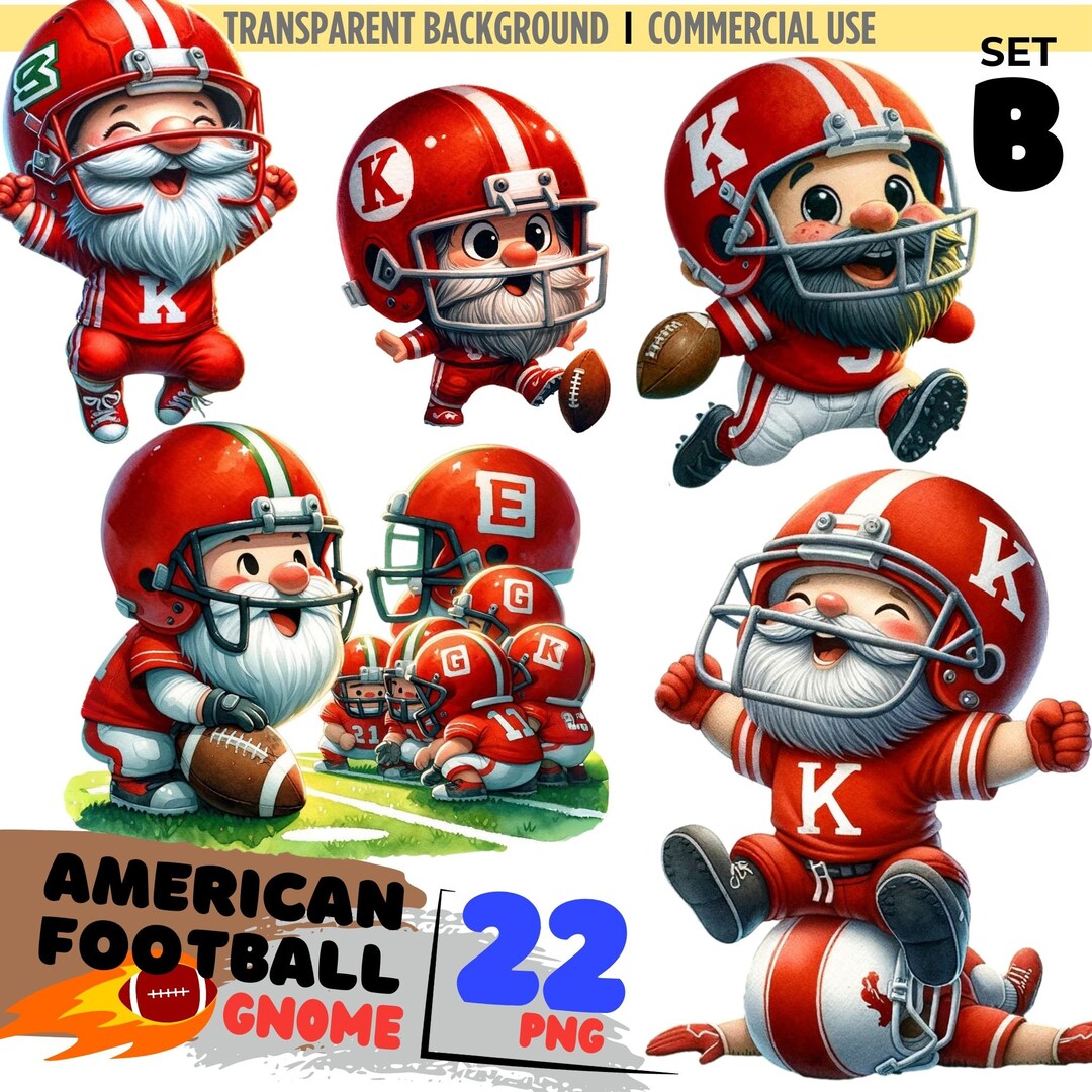 American Football Gnome Clipart: 22 PNG Set, Watercolor Sports Gnomes ...