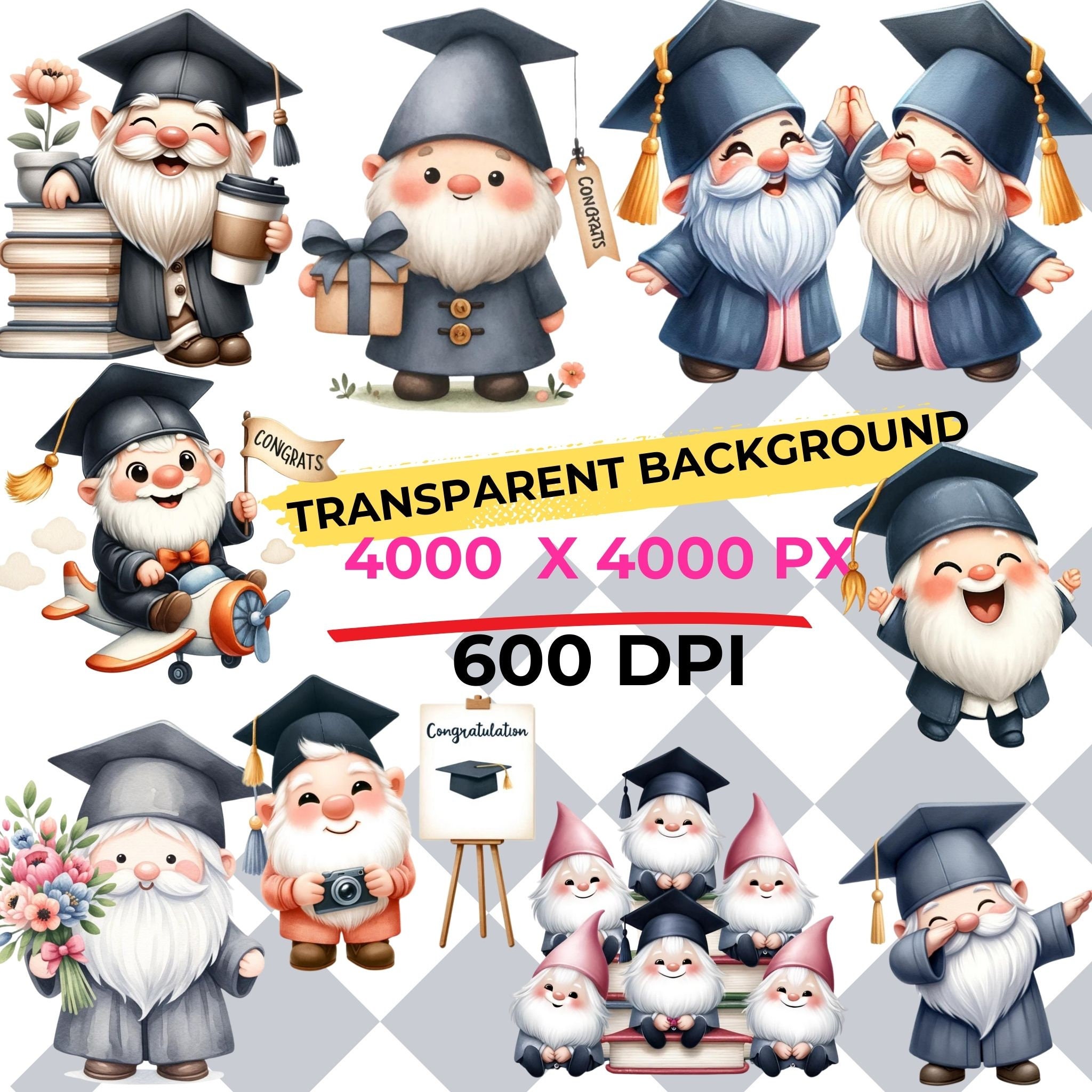 38PNG: Watercolor Graduation Gnome Clipart PNG Bundle | Nursery Decor ...