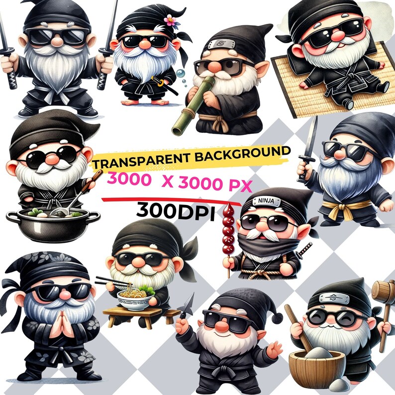 45PNG Watercolor Ninja Gnome Clipart: Assassin Png, Shadow Ninja Png ...