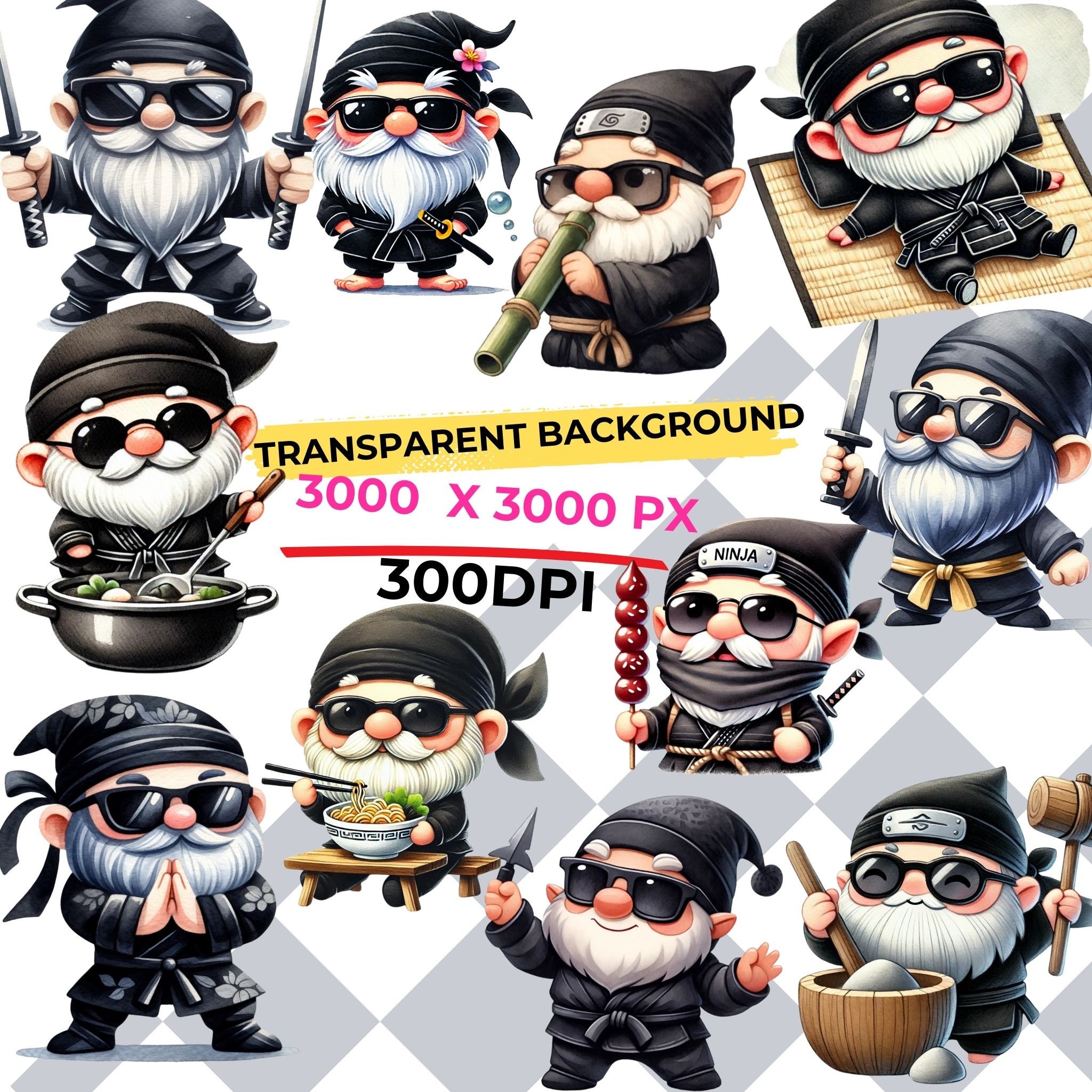45PNG Watercolor Ninja Gnome Clipart: Assassin Png, Shadow Ninja Png ...