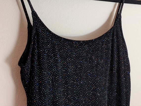 90s Black Metallic Rainbow Sparkle Spaghetti Strap Dr… - Gem