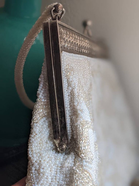 Vintage White/Ivory Small Beaded Purse Star Pattern - Gem