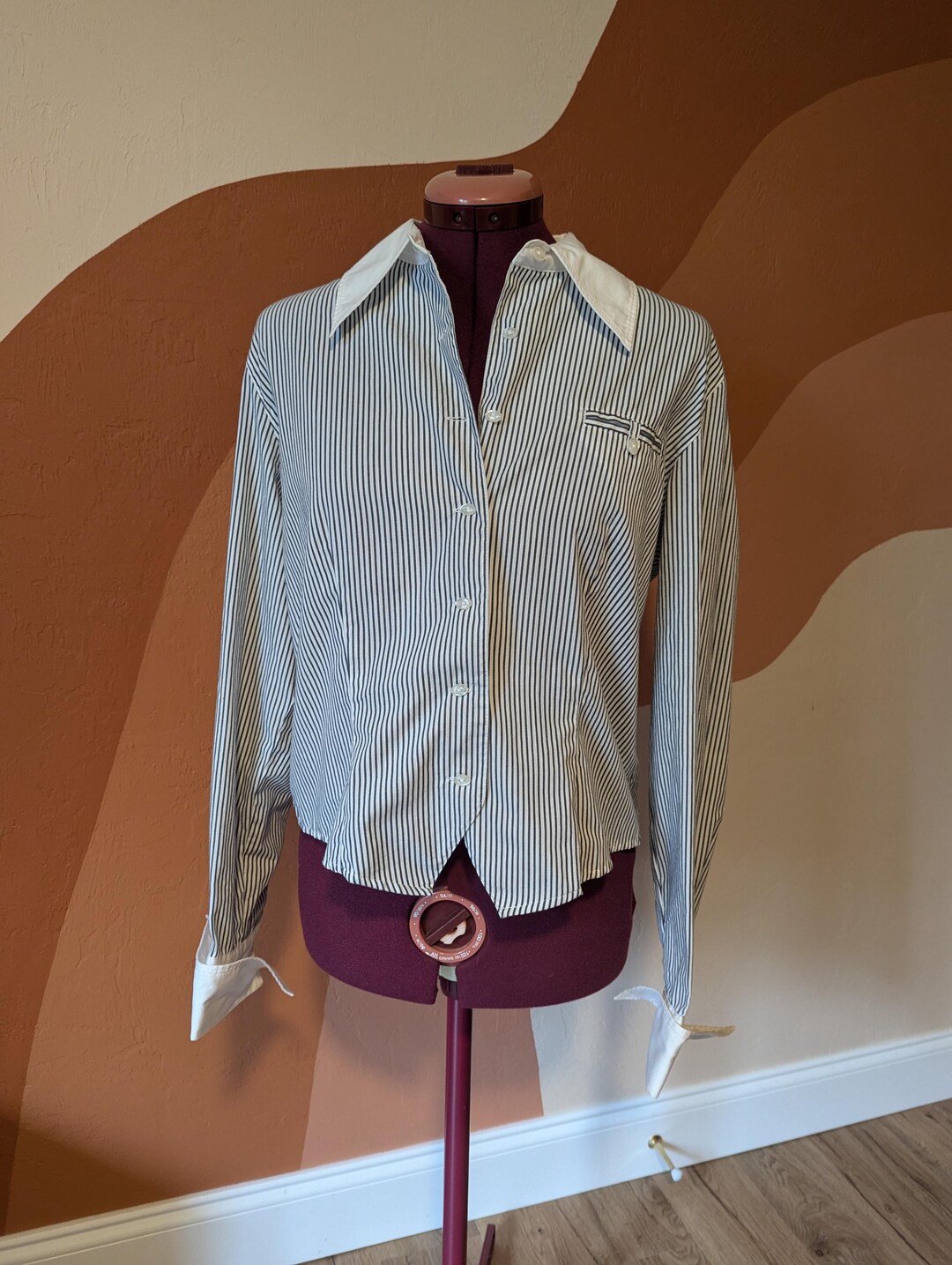 Vintage Blue and White Striped Blouse - Etsy