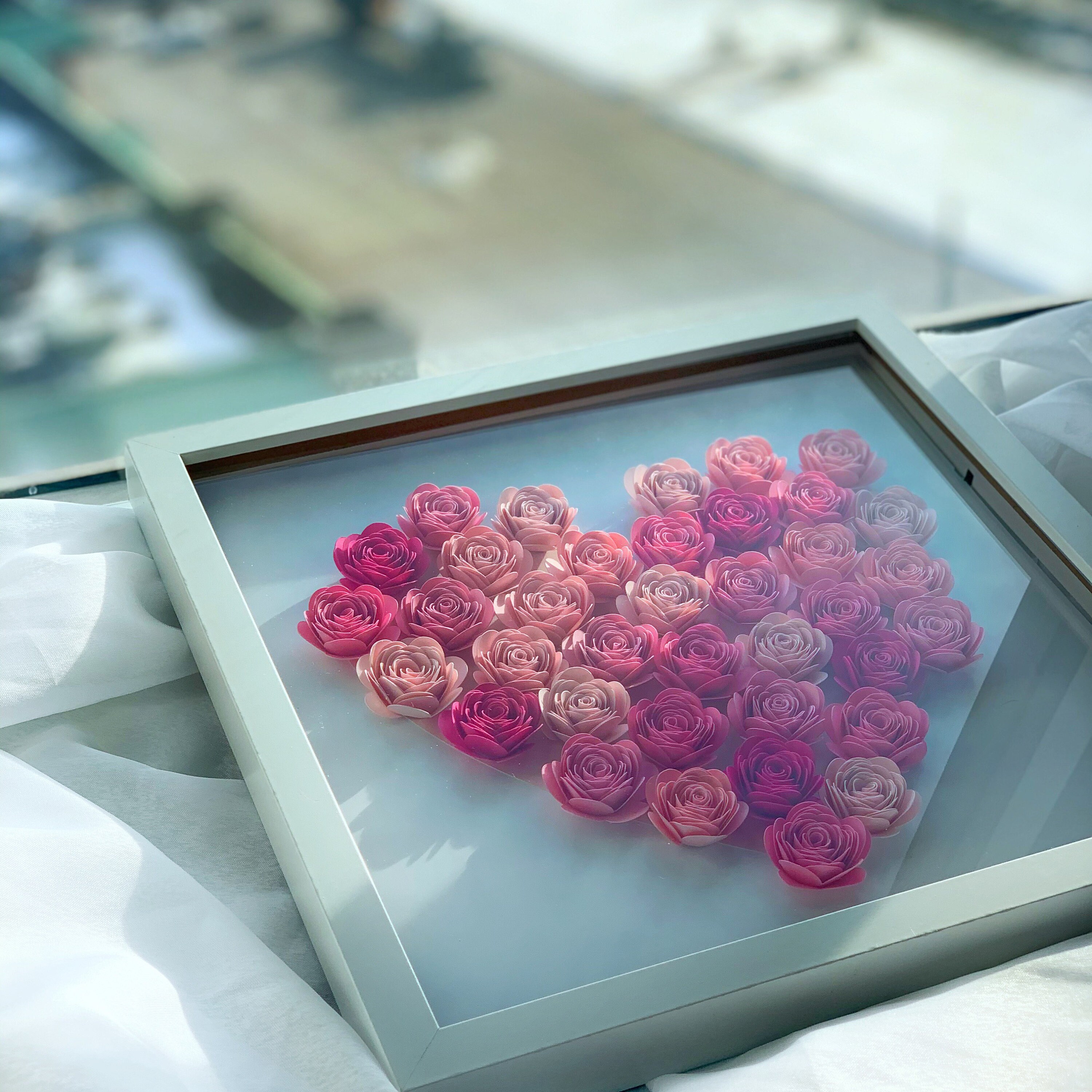 Heart Love Personalized Custom Paper Rose Shadow Box Flower Frame ...