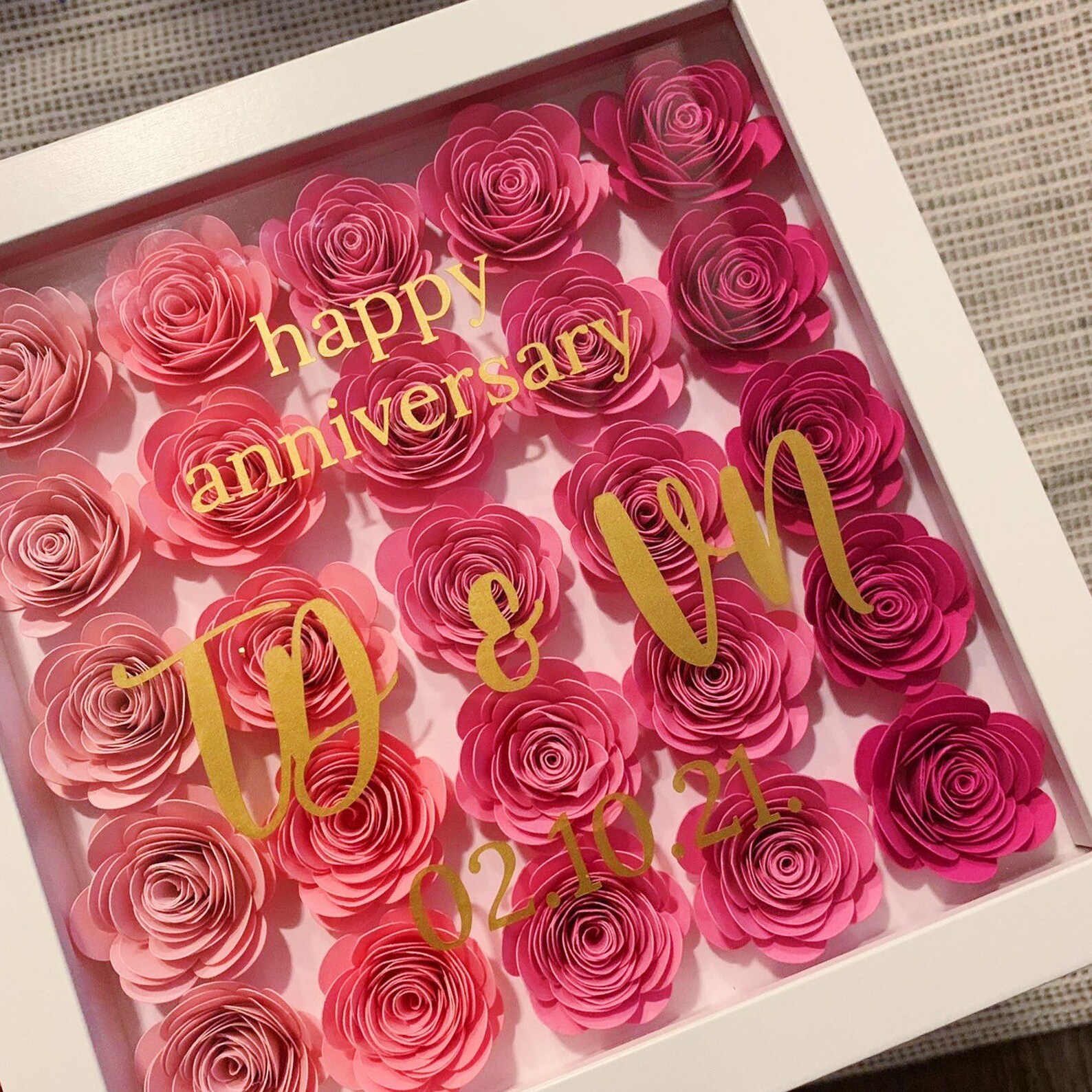 Custom Text Personalized Paper Rose Shadow Box Flower Frame - Etsy