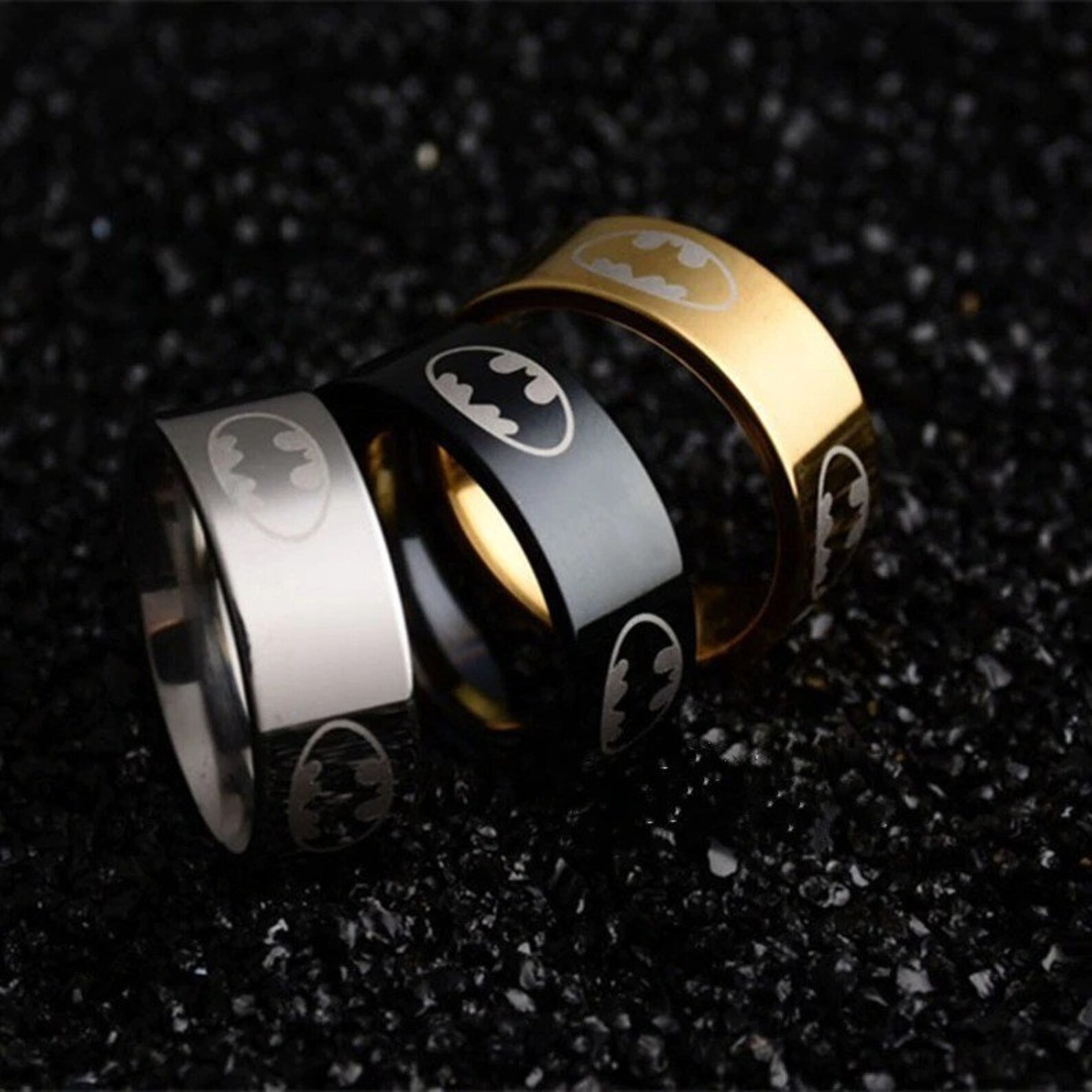 Batman Ring Black Ring Stainless Steel Ring Gold Ring Silver | Etsy