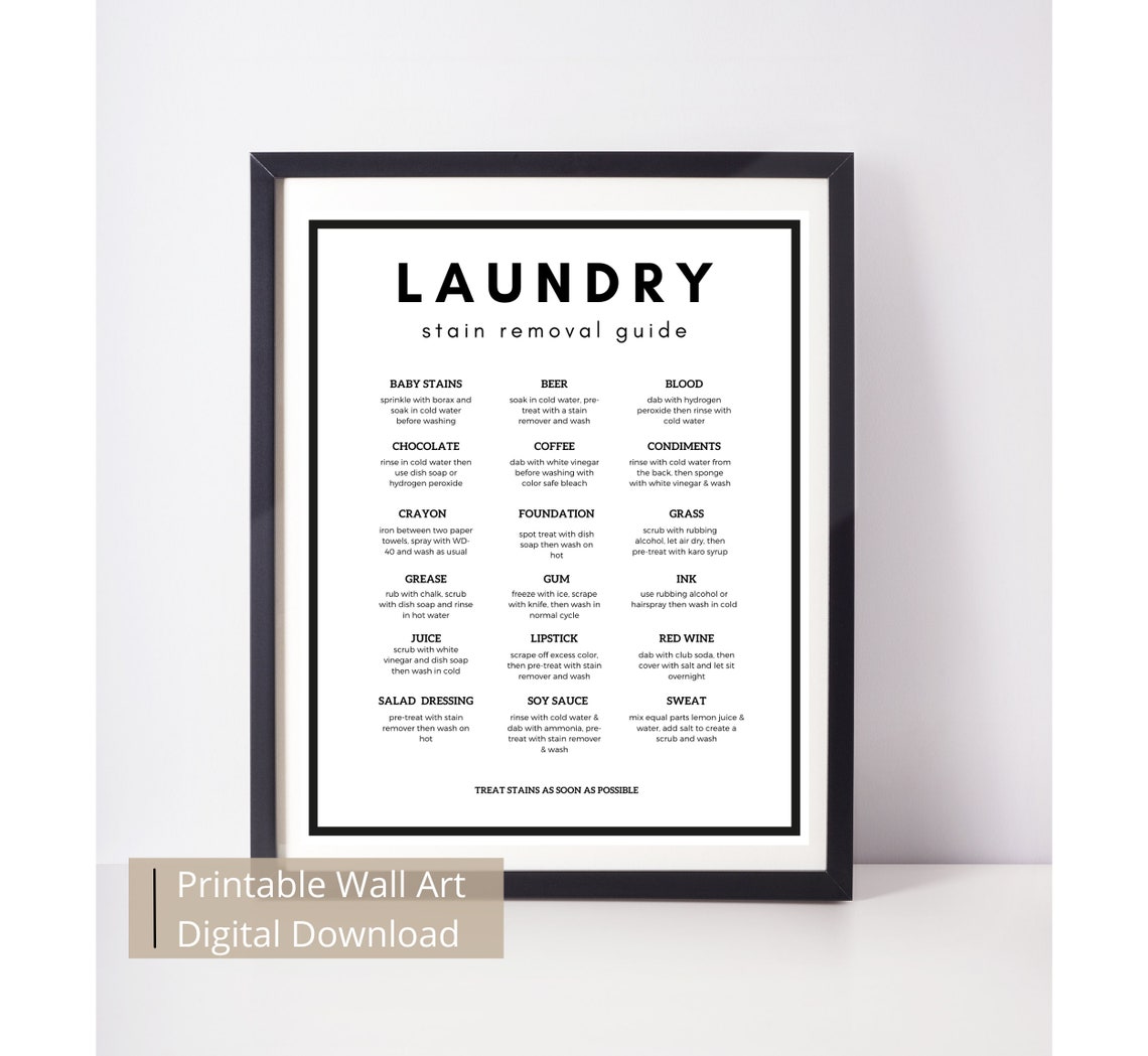 Minimalist Laundry Stain Removal Guide, Laundry Room Printable Art ...