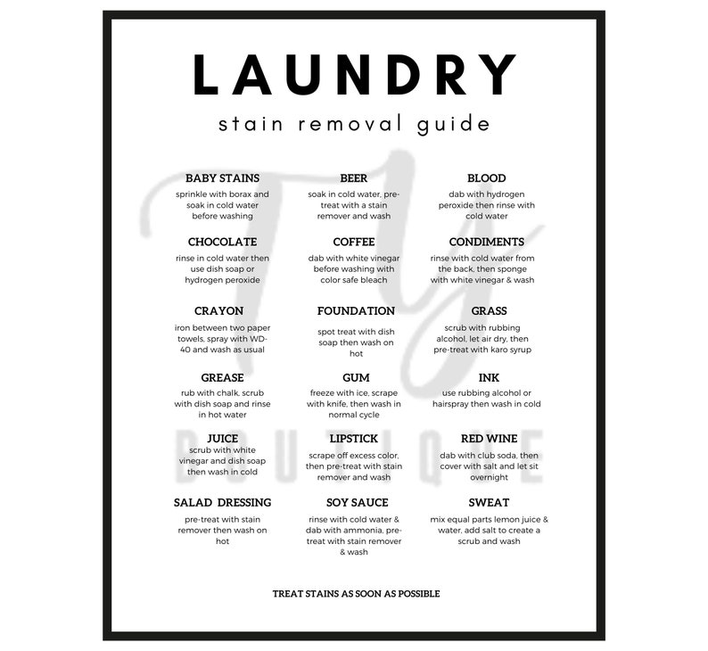 Minimalist Laundry Stain Removal Guide, Laundry Room Printable Art ...