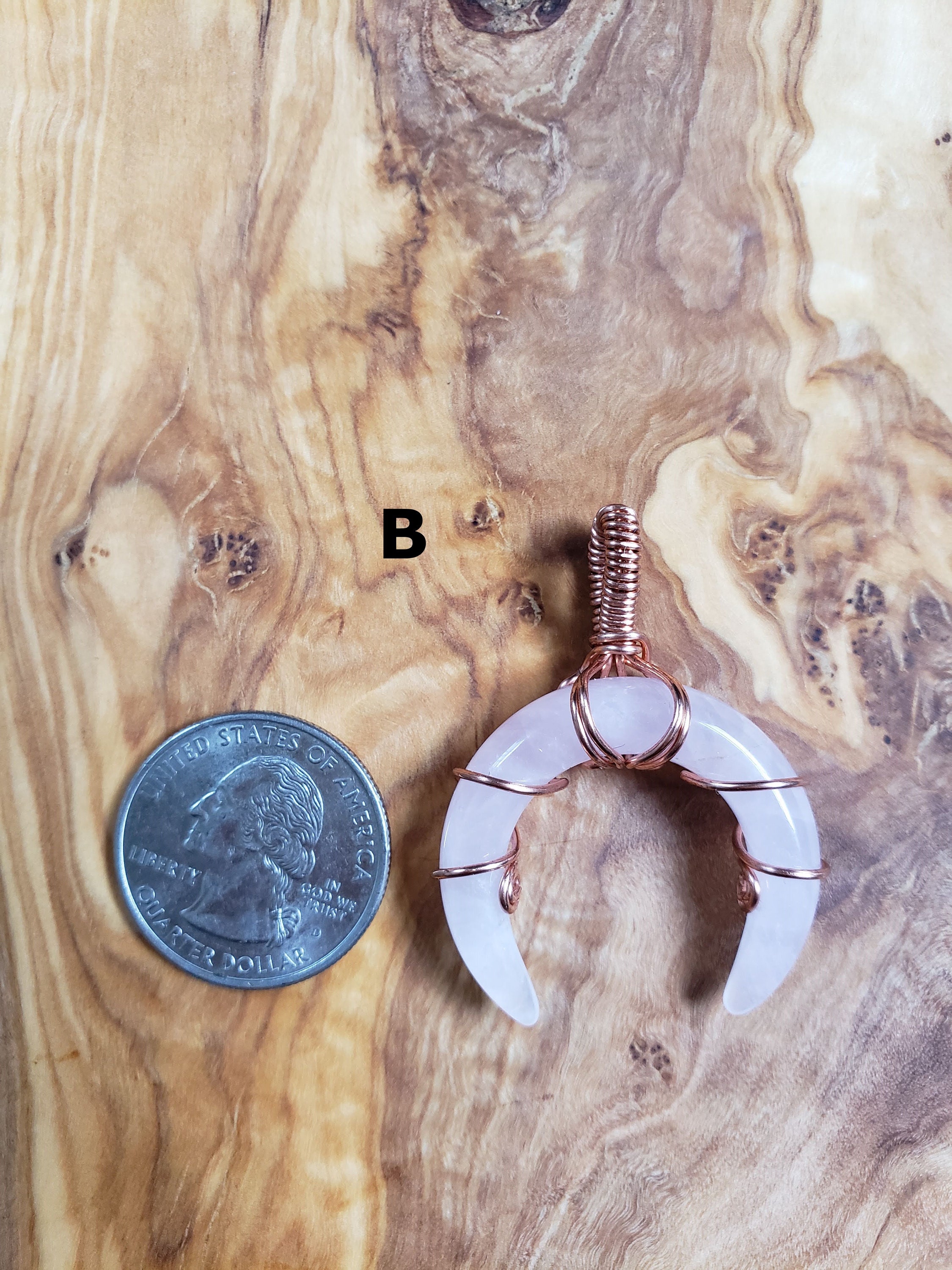 Wrapped Crescent-cut Rose Quartz Pendant - Etsy Australia