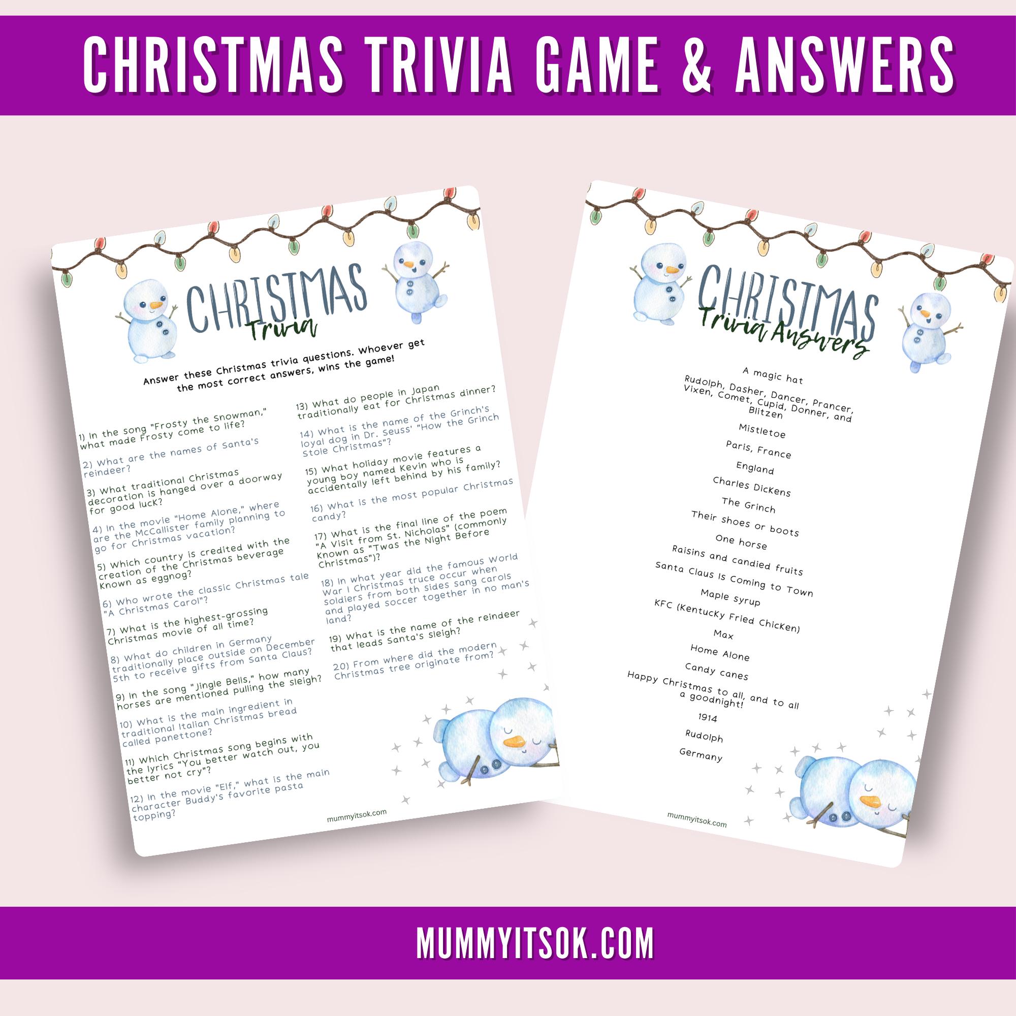 Christmas Trivia Game, Festive Holiday Quiz (printable PDF) - Etsy
