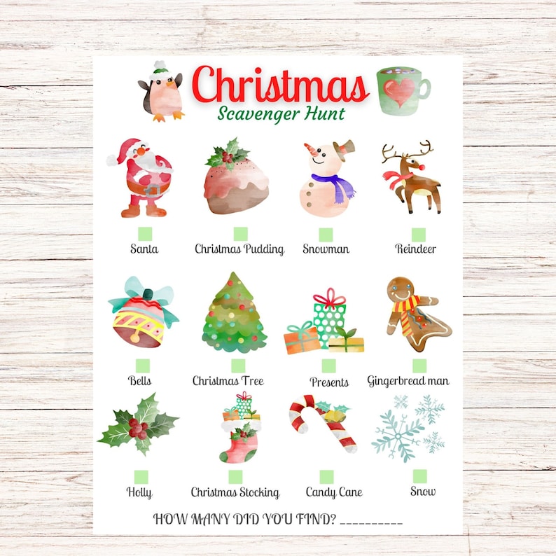 Christmas Scavenger Hunt Printable for Kids, Xmas Scavenger Hunt ...