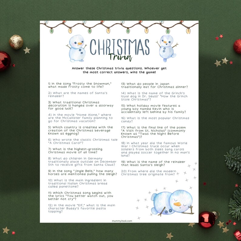 Christmas Trivia Game, Festive Holiday Quiz (printable PDF) - Etsy