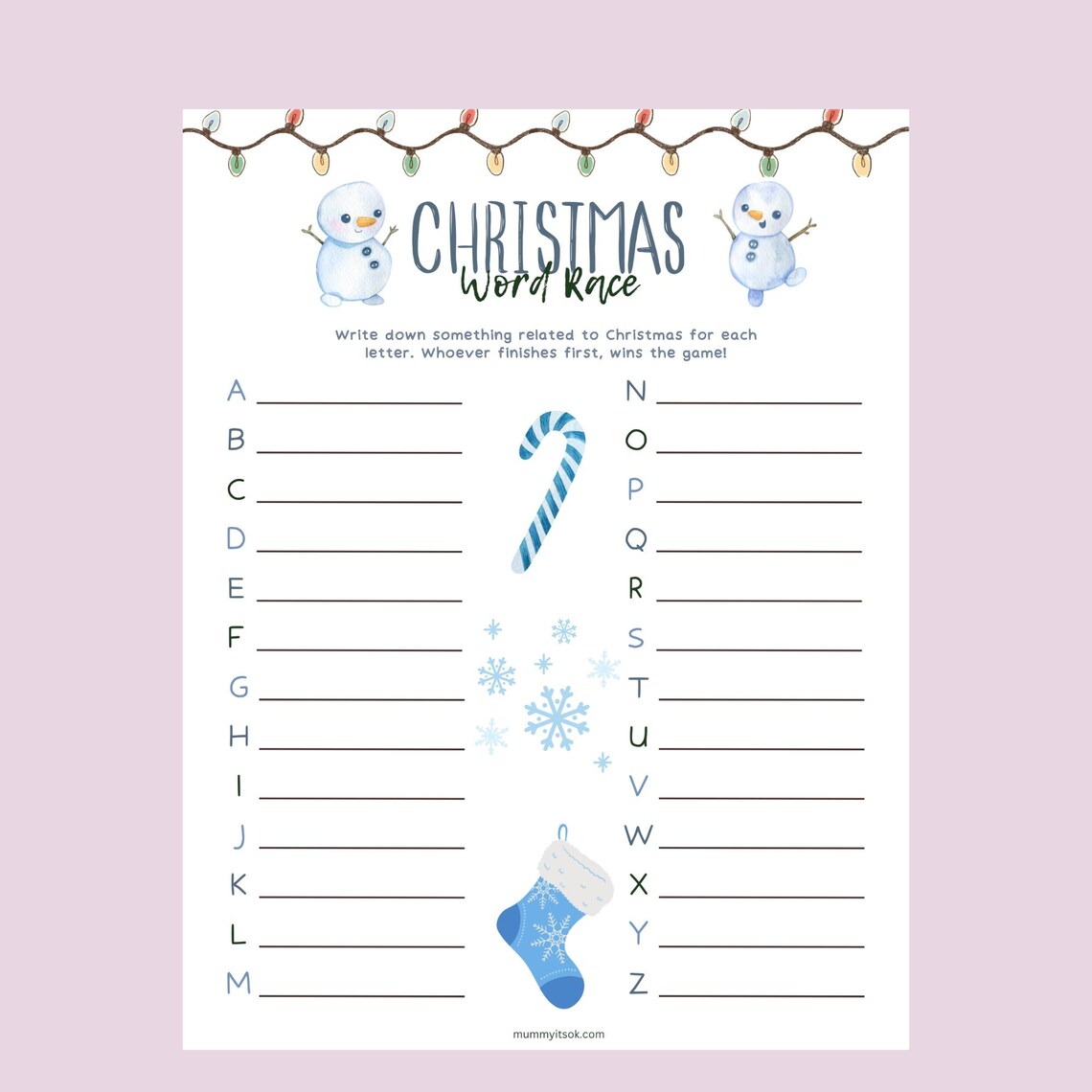 Christmas Word Race Game, Holiday Printable (PDF) - Etsy
