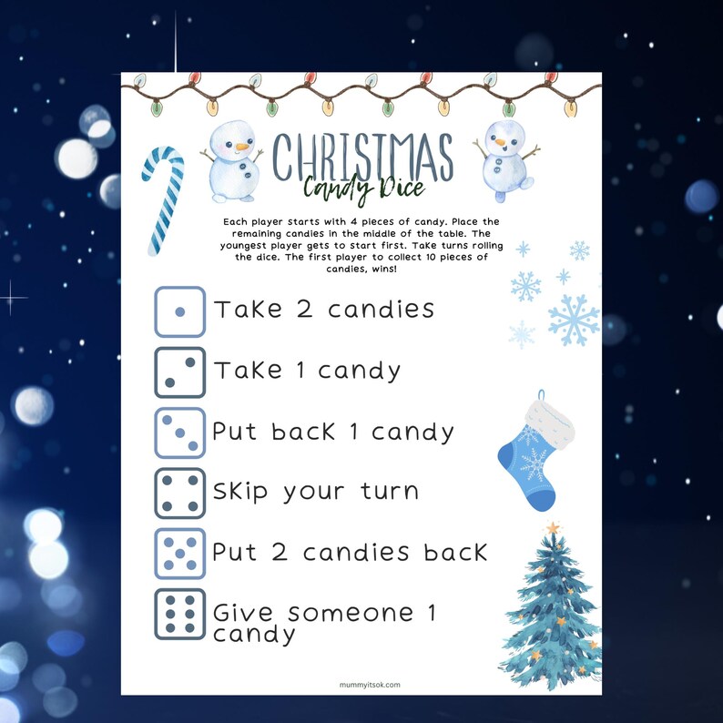 Christmas Candy Dice Game, Printable Holiday Party (PDF) - Etsy