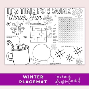 Winter Activity Printable Placemat, Printable Colouring Sheet, Kids ...