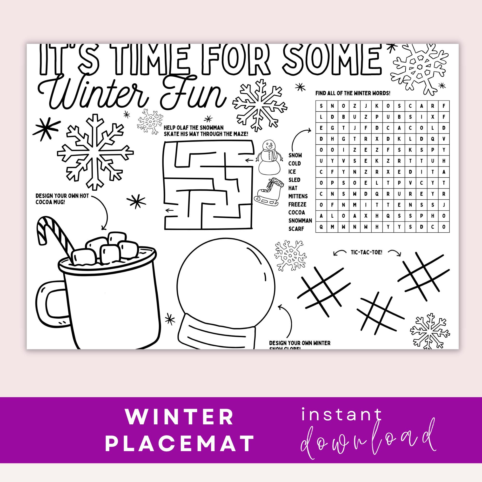 Winter Activity Placemat, Printable Coloring Sheet (PDF) - Etsy