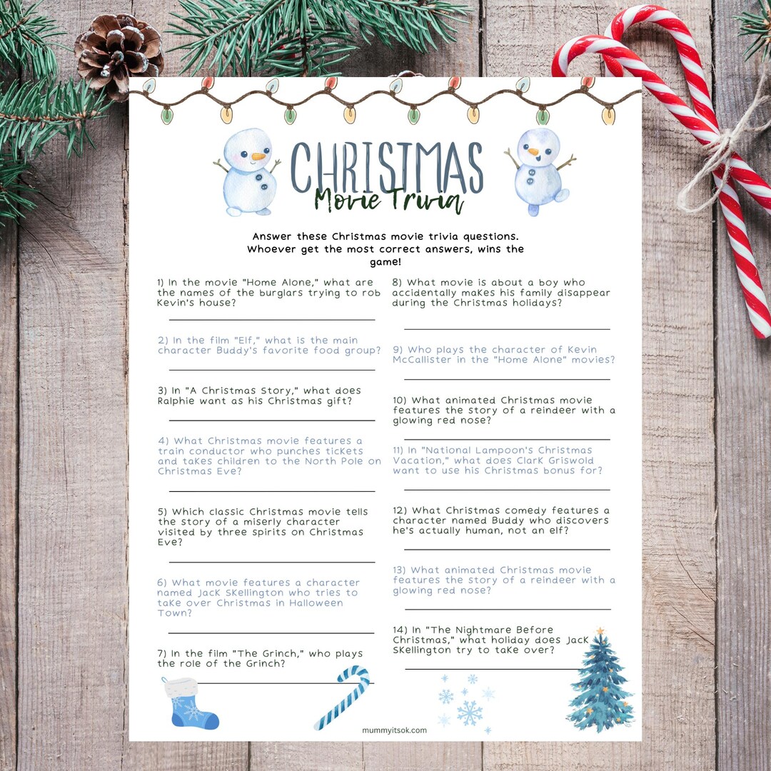 Christmas Movie Trivia Game, Christmas Party Games, Festive Season ...