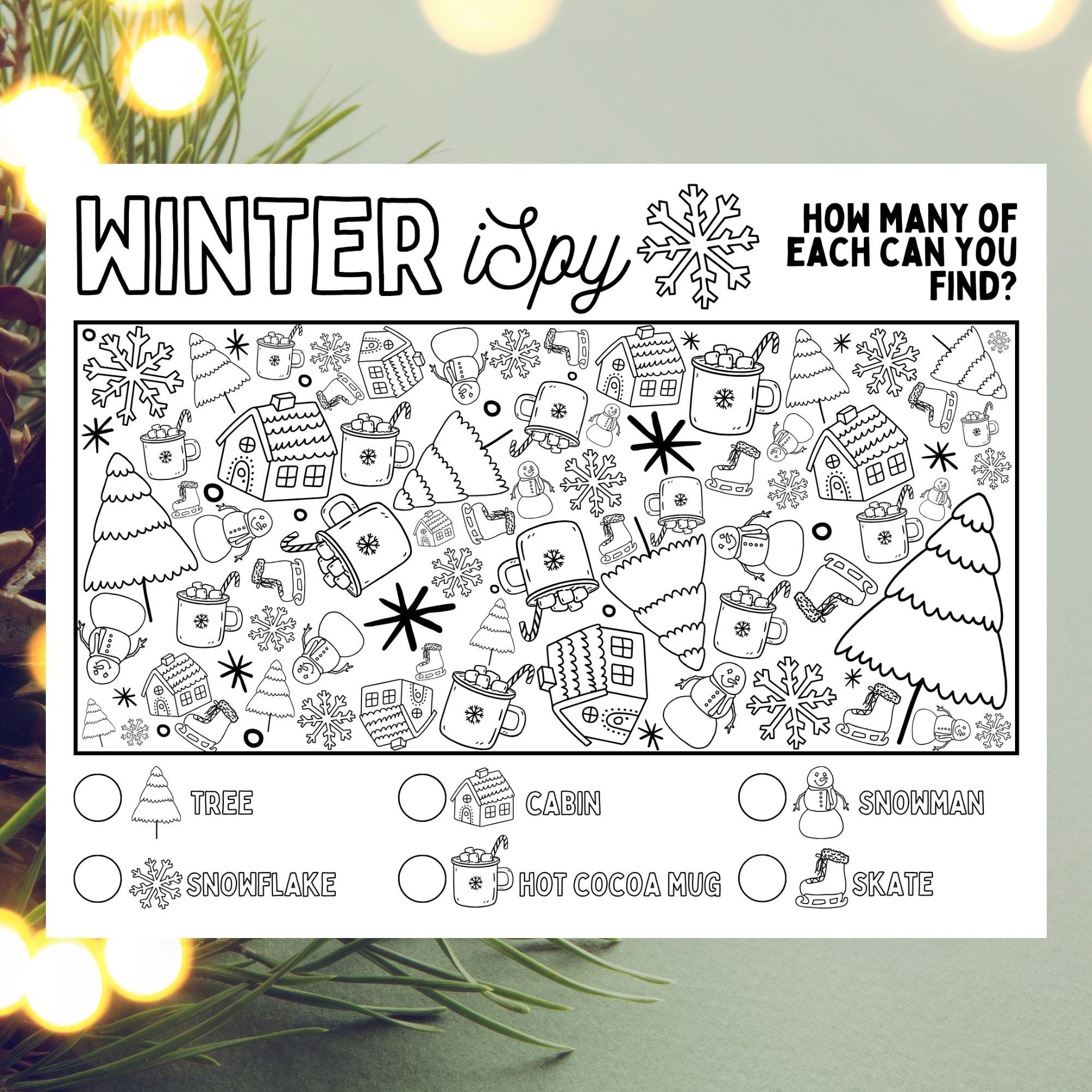 Winter Activity Placemat, Printable Coloring Sheet (PDF) - Etsy