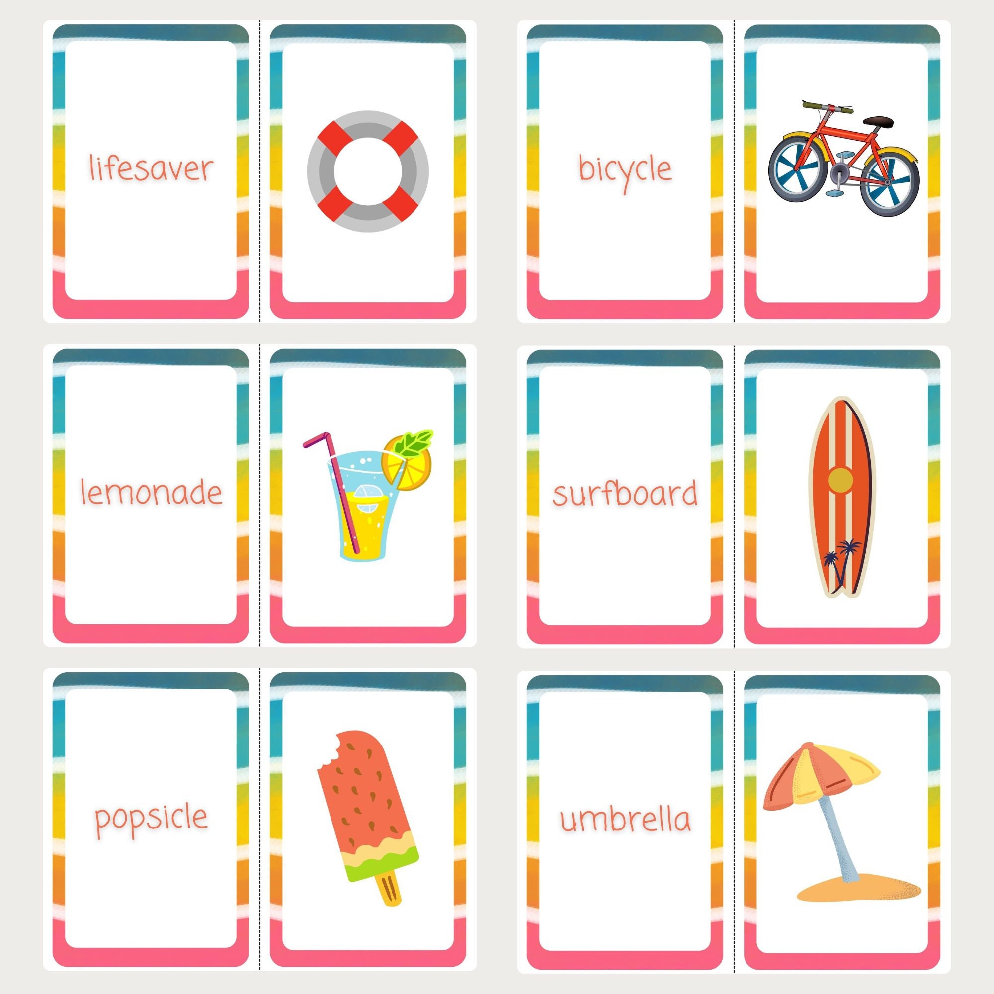 Printable Summer Spelling Flash Cards, Kids Learning Activity (PDF) - Etsy