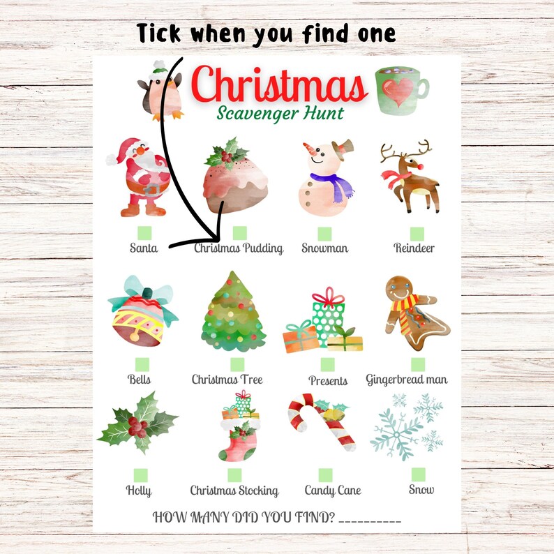 Christmas Scavenger Hunt Printable for Kids, Xmas Scavenger Hunt ...