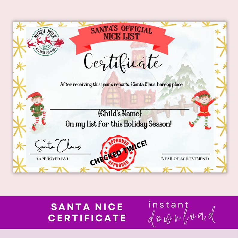 Personalized Santa Nice List Certificate, Printable Christmas Letter ...