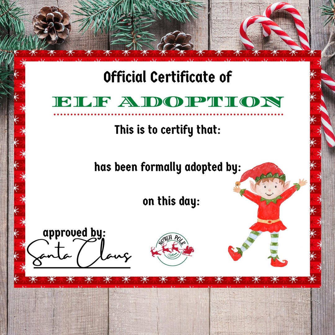 Elf Adoption Certificate Printable, Adopt an Elf Christmas Letter ...
