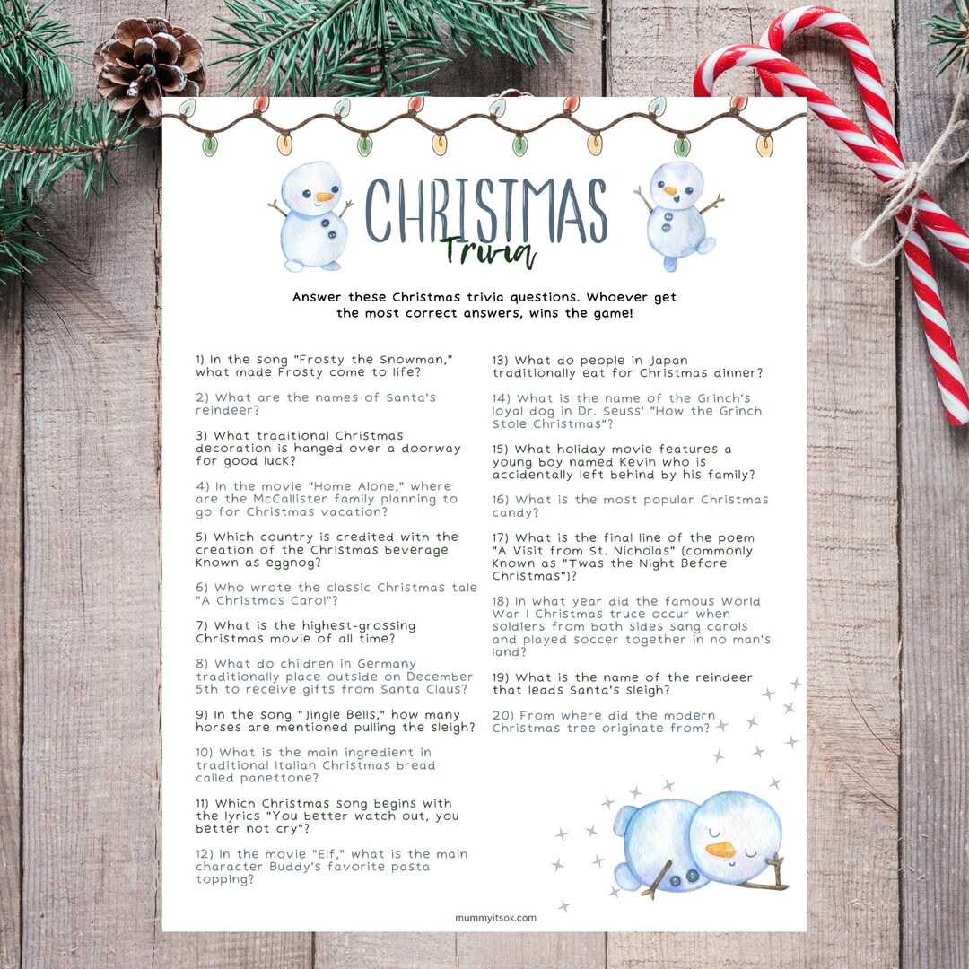Christmas Trivia Game, Festive Holiday Quiz (printable PDF) - Etsy
