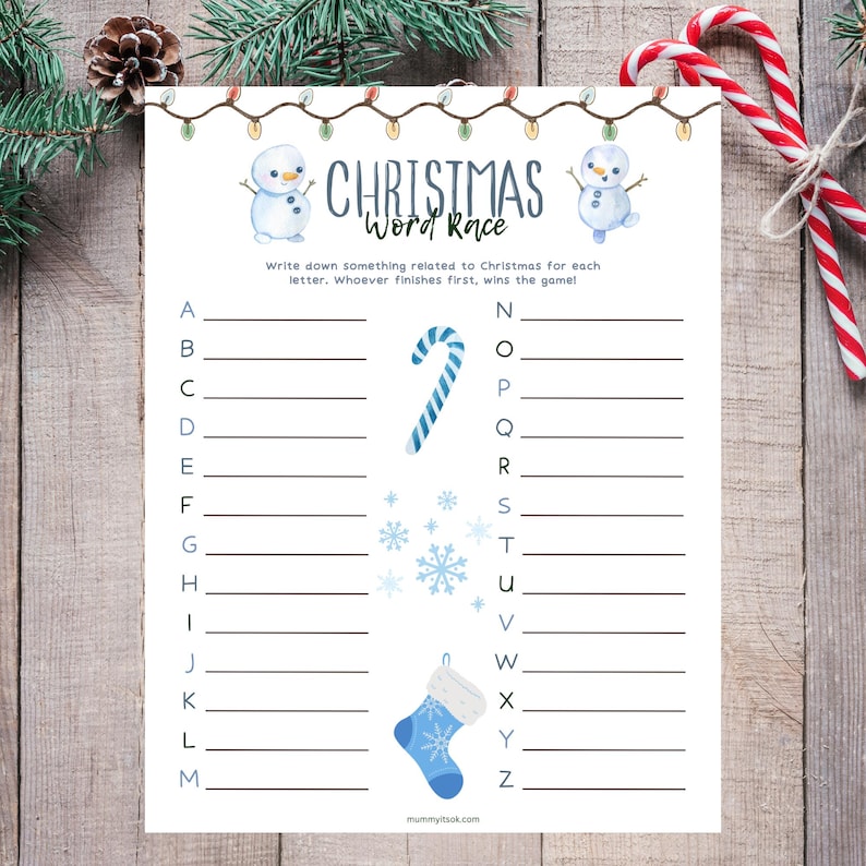 Christmas Word Race Game, Holiday Printable (PDF) - Etsy