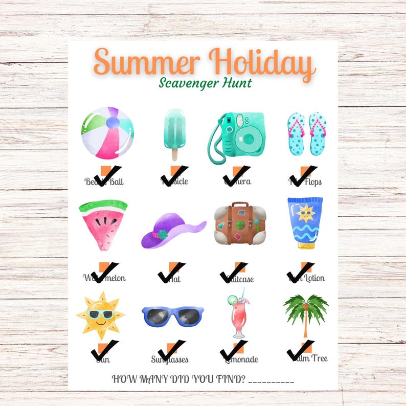 Summer Holiday Scavenger Hunt Game for Kids | Summer Games for Kids - Etsy