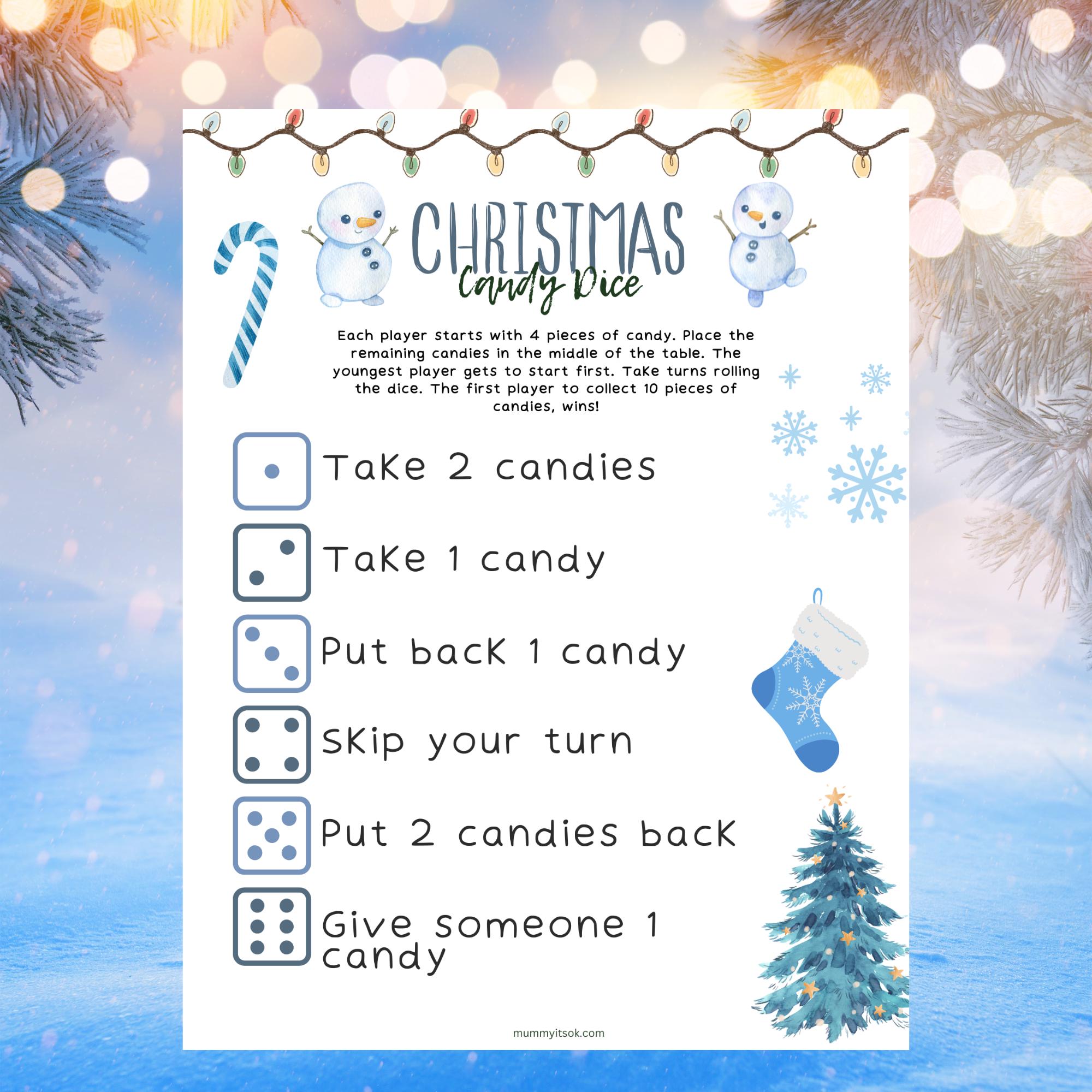 Christmas Candy Dice Game, Printable Holiday Party (PDF) - Etsy