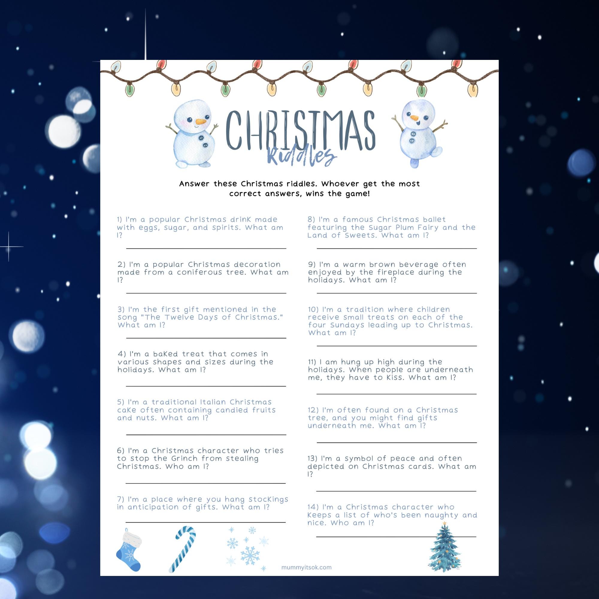 Christmas Riddles Game, Printable Holiday Party Activity (PDF) - Etsy