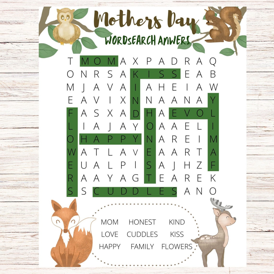 Mother's Day Woodland Animal Word Search Printable, Mother's Day Word ...