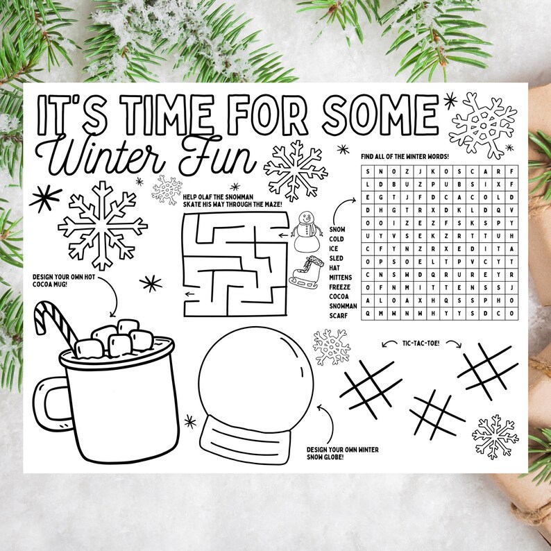 Winter Activity Placemat, Printable Coloring Sheet (PDF) - Etsy