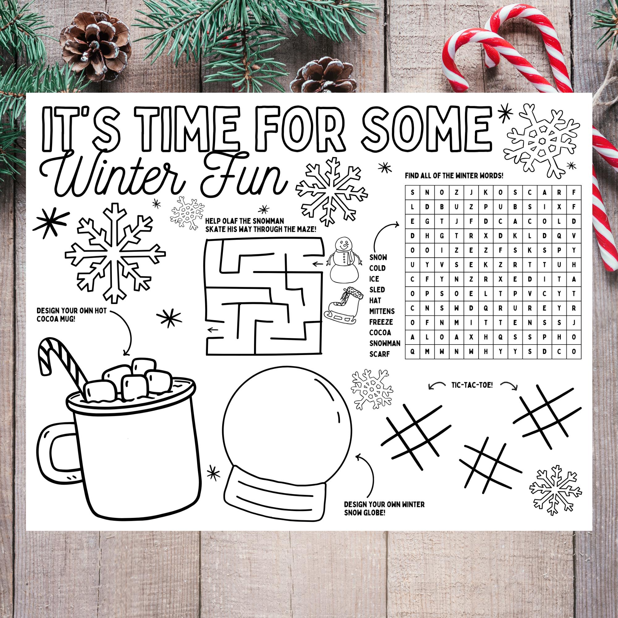 Winter Activity Printable Placemat, Printable Colouring Sheet, Kids ...